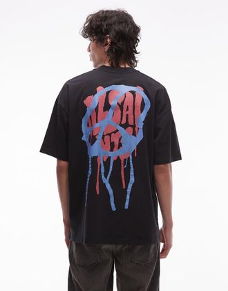 AllSaints Runner Peace - T-Shirt in Schwarz mit Grafikprint