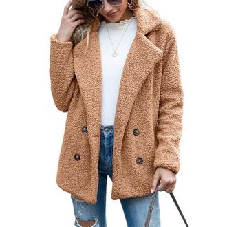 Generic Veste polaire pour femme, vestes dhiver chaudes en sherpa tendance, revers boutonn&eacute;, polaire pelucheuse, grande taille, manteaux dext&eacute;rieur, camel, 4X