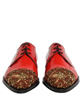 Dolce & Gabbana Red Embellished Men Derby Dress Formal Shoes Leather