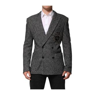 Dolce & Gabbana Zweireihiger Blazer in schmaler Passform mit Logo-Stickerei - - Jackets - Herren - Schwarzk - M
