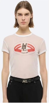 Helmut Lang Femme, Tops, Blanc, Taille: 40 FR Logo Slim Tee