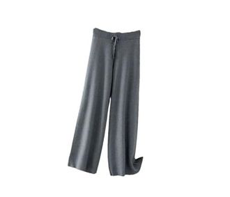 Generic Pantalon tricoté taille haute en laine à jambes larges pour femme - Pantalon droit décontracté et ample, gris, XL