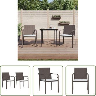 vidaXL Terrassenstuhl - Gartenst&uuml;hle mit Kissen 2 Stk. Braun 56x59x84 cm Poly Rattan