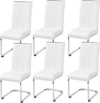 Yaheetech 6er K&uuml;chenst&uuml;hle-Set Schwingstuhl mit Metalluntergestell Esszimmerstuhl Polsterstuhl f&uuml;rs Esszimmer/K&uuml;che/Wohnzimmer/Restaurant/Konferenzraum, wei&szlig;