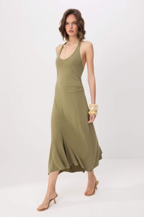 Trendyol Einfarbiges &auml;rmelloses Maxikleid im A-Linien-Schnitt - Khaki