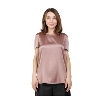 Max Mara T-Shirt aus gewaschenem Stretch-Seidensatin mit Rundhalsausschnitt und kurzen &Auml;rmeln - - Blouses & Shirts - Damen - Rosa - XL