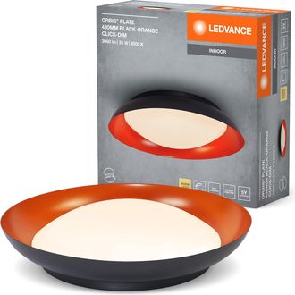 Ledvance Orbis Plate LED-Deckenleuchte, schwarz-orange, 35W, 1700lm, 3000K, 430mm, 830 freundliches Warmwei&szlig;, durch Kicken in 3-Stufen dimmbar, IP20 Schutz, Mo