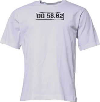 Dolce & Gabbana Femme, Tops, Blanc, Taille: 42 FR DG Logo Cotton Crew Neck T-shirt