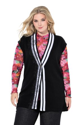 Miamoda Damen große Größen Übergrößen Plus Size Strickweste, Straight Fit, Spitzenband und Streifen schwarz 50+ 845977100-50+