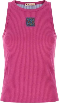 Marni Geripptes Oberteil mit Logo - Rosa