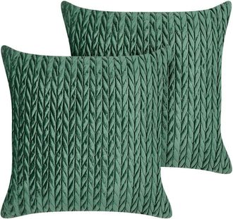 Beliani Beliani - Dekokissen 2er Set Gr&uuml;n Stoffbezug 45 x 45 cm mit F&uuml;llung Rei&szlig;verschluss Strukturiert Zopfmuster Modern Wohnzimmer Schlafzimmer Sofakissen
