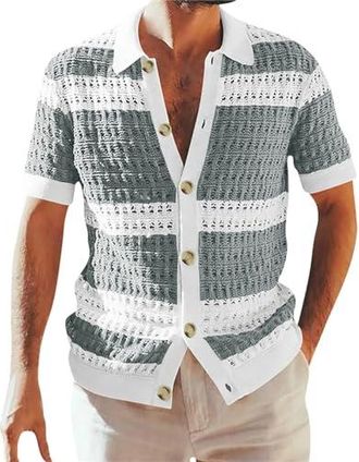Generic 2024 Chemise en tricot &agrave; manches courtes pour homme Coupe moderne Infroissable, gris, XXL