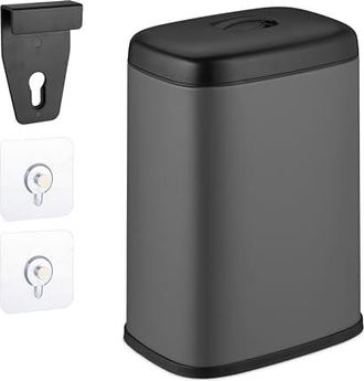 Relaxdays M&uuml;lleimer Wandmontage, 5 Liter, Einh&auml;ngen oder Kleben, Inneneimer, K&uuml;chenabfalleimer, Badm&uuml;lleimer, grau