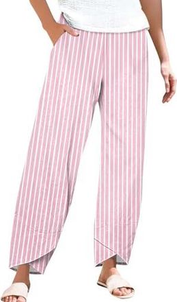 Generic Pantalon en Lin pour Femme Fluide Pantacourt &Eacute;t&eacute; Pantalon en Lin Ray&eacute; pour Femme D&Eacute;t&eacute; D&eacute;contract&eacute; &Agrave; Jambes Larges avec Poches Court et L&eacute;ger Jupe Culo