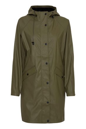 Ichi IHTAZI JA Damen Windbreaker &Uuml;bergangsjacke Regenjacke Regenmantel mit Druckkn&ouml;pfen und Kapuze, Gr&ouml;&szlig;e:XS, Farbe:Kalamata (13024)