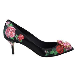 Dolce & Gabbana Blumendruck Kristallabs&auml;tze Pumps - - Shoes - Damen - Schwarzk - 36 1/2 EU