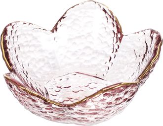 Aboofan Kleines Dekoratives Tablett Mit Rosa Glas Und Goldener Kirschblüten-verzierung Multifunktionale Candy Bowl Schmuckschale Für Schmuck Snacks Und Deko B