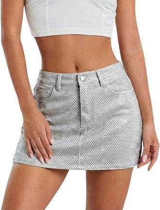 Generico Pantalon pour femme avec jupe courte brillante avec doublure dor&eacute;e, pour festival, carnaval, f&ecirc;te, blanc, Large