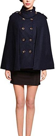 LaoZan Femme Poncho Trench Batwing Manteau Laine Faux Trench Coat Parka Outwear Manteau dhiver Veste M Marine