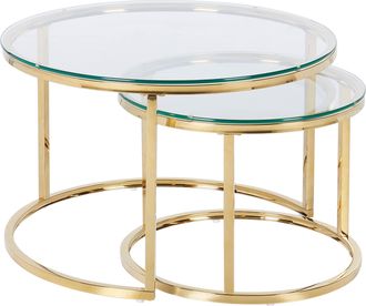 Beliani Couchtisch 2er Set Edelstahl Glas Gold rund Glamour Stil Grange