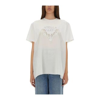Stella McCartney Femme, Tops, Blanc, Taille: 40 FR T-shirt Boxy Graphique avec Insert en Dentelle