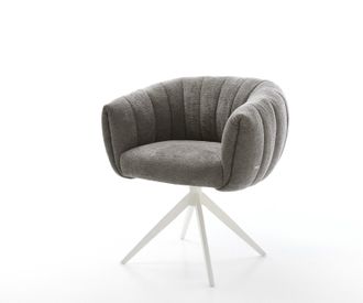 DELIFE Drehstuhl Jada-Flex Boucl&eacute; Soft Schlamm Kreuzgestell breit Wei&szlig; 360&deg; drehbar Wippfunktion Taschenfederkern, Esszimmerst&uuml;hle