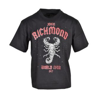 John Richmond Schwarzes T-Shirt mit Rundhalsausschnitt und Print - - Tops - Herren - Schwarzk - S