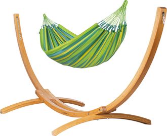 la siesta Brisa H&auml;ngematte & Holzgestell, Wetterfeste H&auml;ngematte mit Gestell aus Holz, H&auml;ngematte Outdoor Indoor, H&auml;ngemattengestell f&uuml;r Balkon Garten Terrasse 