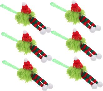Lurrose 6 Stück Teiliges Weihnachtsbaum Grünen Plüschfiguren Lang mit Gestreiftem Schal und Rotem Weihnachtsmützen anhänger Wiederverwendbare Vielseitige Weih