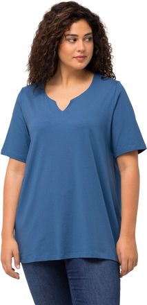 Ulla Popken Damen gro&szlig;e Gr&ouml;&szlig;en &Uuml;bergr&ouml;&szlig;en Plus Size T-Shirt, A-Linie, Tunika-Ausschnitt, Halbarm denimblau 62+ 807259721-62+