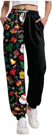 Generic Pantalon de Noël confortable pour femme, jogging élastique taille haute avec imprimé festif, pantalon de survêtement ample avec cordon de serrage pour
