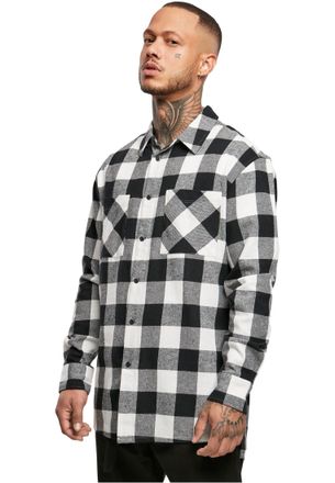 Urban Classics Herren Long Oversized Checked Shirt Hemd, Black/White, M