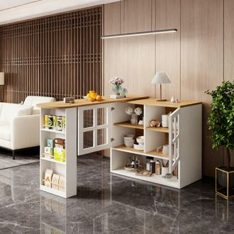 Generic 360° Drehbare Essbar in Schwarz 5 Ablageflächen | Drehbarer Sideboardschrank mit Glas & Regalen | Für Schlafzimmer, Wohnzimmer & Esszimmer (White + MD