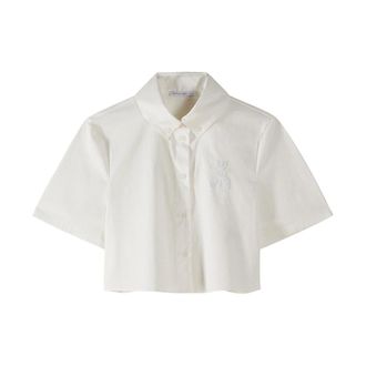 Patrizia Pepe Femme, Blouses et Chemises, Blanc, Taille: 44 FR Camicia Cropped