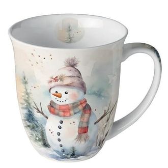Ambiente Tasse de Noël bonhomme de neige avec plaisir en porcelaine. Tasse à motif pour la table dressée et comme cadeau, 0,4 l x H 10,5 cm