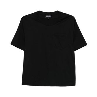 Emporio Armani Femme, Tops, Noir, Taille: 44 FR T-shirt en jersey de coton merceris&eacute;