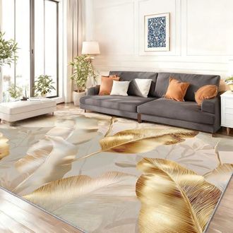 Generic Beige Tapis de Bain antid&eacute;rapant, Moquette d&eacute;coratifs &Eacute;l&eacute;gant Luxe Feuille De Bananier Motif r&eacute;sistant &agrave; la d&eacute;coloration Hydrofuge pour Salon Chambre 