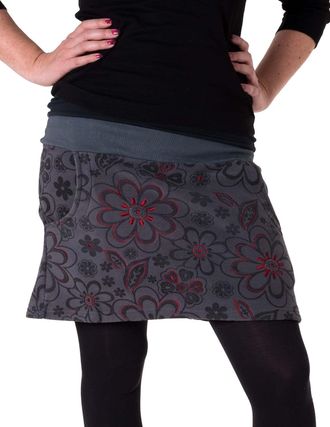 vishes Alternative Bekleidung - Warmer Fleece Rock mit aufgestickten Blumen grau 36