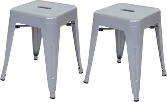 Mendler 2er-Set Hocker HWC-A73, Metallhocker Sitzhocker, Metall Industriedesign stapelbar - grau