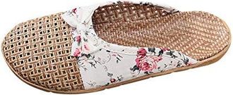 Generic Sandales ferm&eacute;es pour femme - Pantoufles d&eacute;t&eacute; en lin - L&eacute;g&egrave;res - Plates - Pantoufles creuses - Chaussures d&eacute;t&eacute; - Antid&eacute;rapantes - Chaussures de plage 