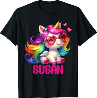 BDAZ Susan Personalisierter Name Buntes Einhorn Frauen Mädchen T-Shirt