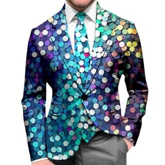 Generic Veste &agrave; paillettes pour homme - Imprim&eacute; multicolore - Costume de carnaval - Veste de costume slim fit - Avec motif cravate - Tenue de f&ecirc;te disco des a