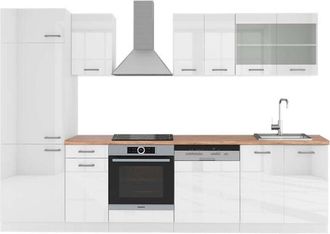 Vicco Küchenzeile R-Line, Weiß Hochglanz/Weiß, 300 cm, ap Eiche