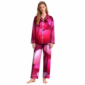 Generic Ensemble de pyjama en satin de soie pour femme - V&ecirc;tement de nuit &agrave; manches longues - Haut boutonn&eacute; et pantalon - Tenue 2 pi&egrave;ces pour femme - V&ecirc;tement