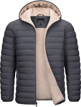 Magcomsen Herren Winterjacke Fleece Gef&uuml;ttert Parkamantel Winddicht Wasserdicht Trekkingjacke Herren Outdoor Steppjacke Jagd Angeln Jacke mit Zip Taschen Dunkel