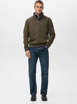 Mango Regular-Fit-Sweatshirt aus Baumwolle mit Zip olivengrün - Herren - XXL - MANGO MAN