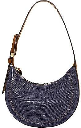 Fossil Sac à mains femme Harwell, coton denim bleu demi-lune, L : 22.9 cm, l : 7.6 cm, H : 14 cm, ZB1917423