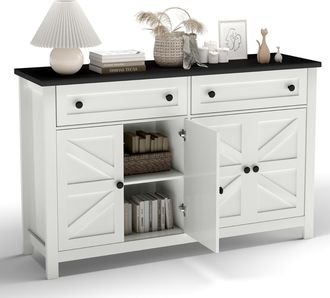 ZJchao Sideboard-Buffetschrank, Moderner Bauernk&uuml;chen-Aufbewahrungsschrank mit 2 Schubladen, 4 T&uuml;ren, Kaffee-Bar-Schrank f&uuml;r Esszimmer, Wohnzimmer, Langlebig