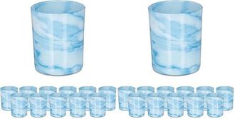 Relaxdays Teelichtgl&auml;ser, 12er Set, Teelichthalter aus Glas, Schlichtes Design, H x D: 8,5 x 7 cm, Deko, blau/Creme (Packung mit 2)