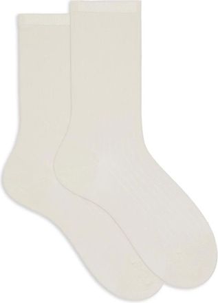 Gallo Gallo, Femme, Sous-v&ecirc;tements, Blanc, Taille: ONE Size Longues chaussettes c&ocirc;tel&eacute;es unies en viscose